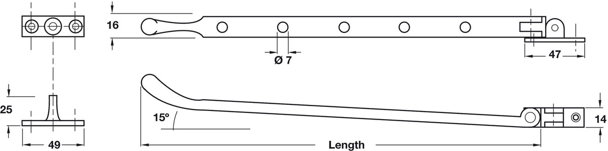 Casement Stay 2 Std Pins 254mm Brass PB – B K Services