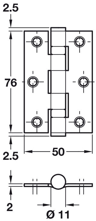 Butt Hinge 2BB Sqr 76x50mm Steel Black – B K Services